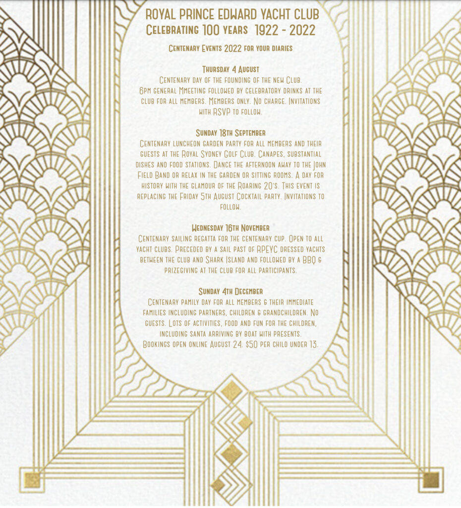 Centenary Events | Royal Prince Edward Yacht Club | Point Piper Sydney